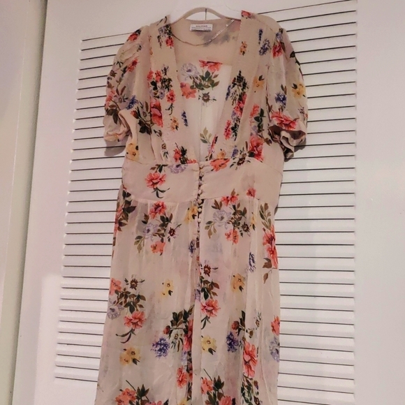 Zara | Dresses | Zara Premium Denim Collection Floral Sheer Dress ...